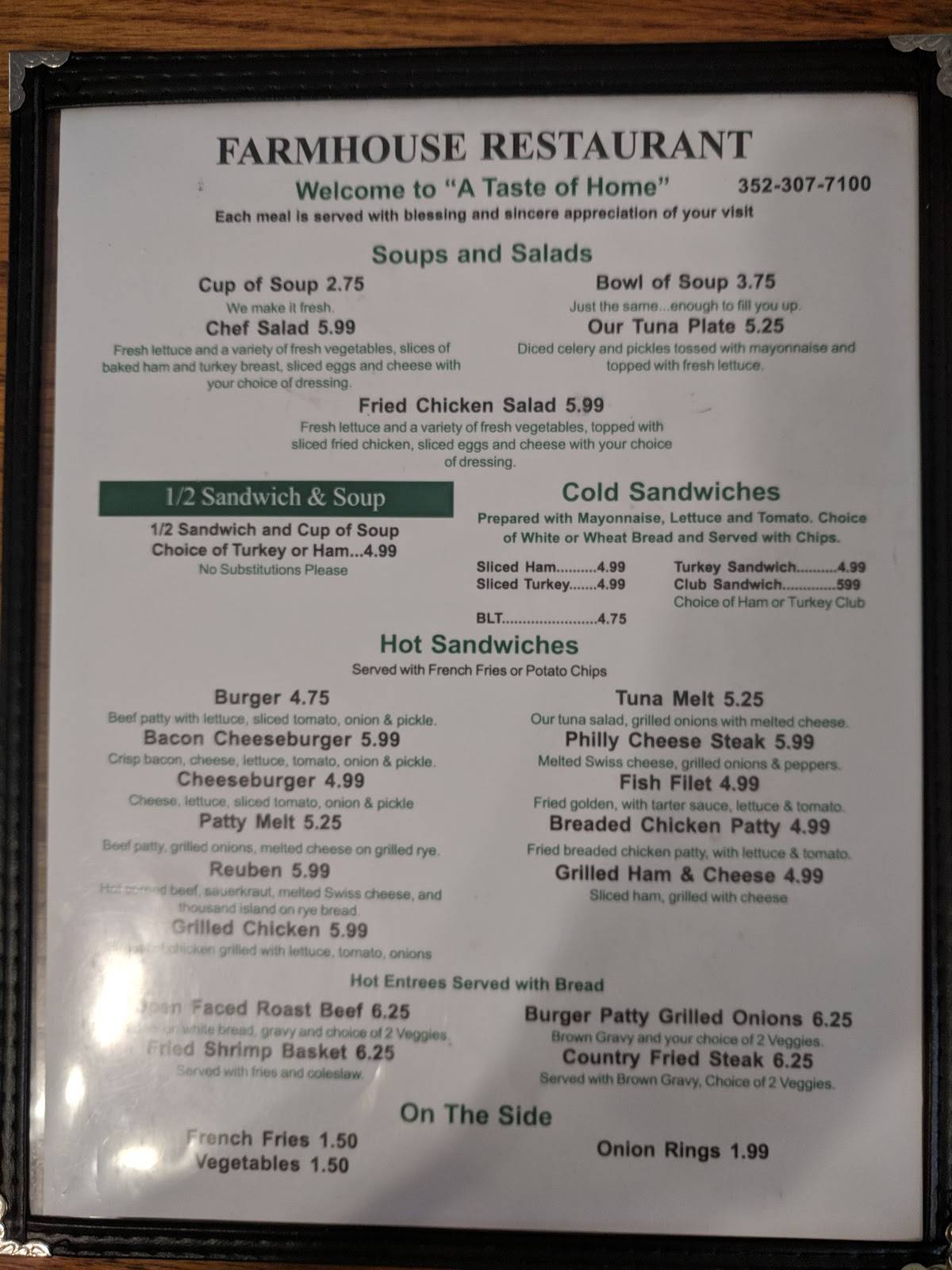 Menu at Farmhouse Restaurant, Belleview