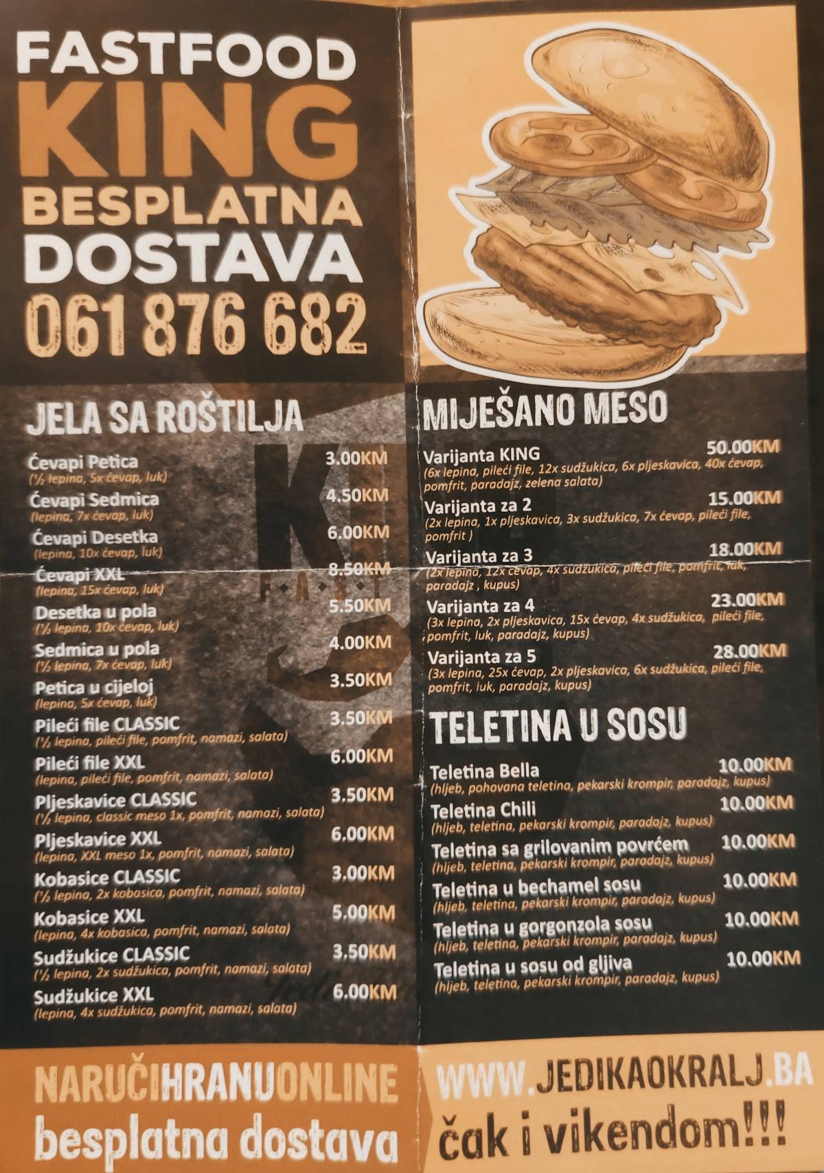Menu at Fast Food KING 3, Sarajevo