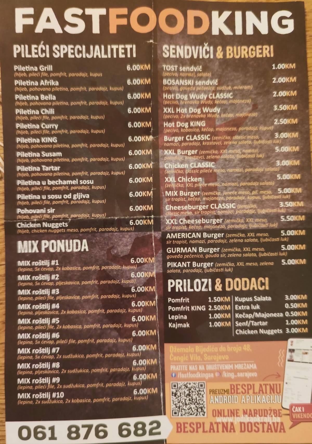 Menu at Fast Food KING 3, Sarajevo