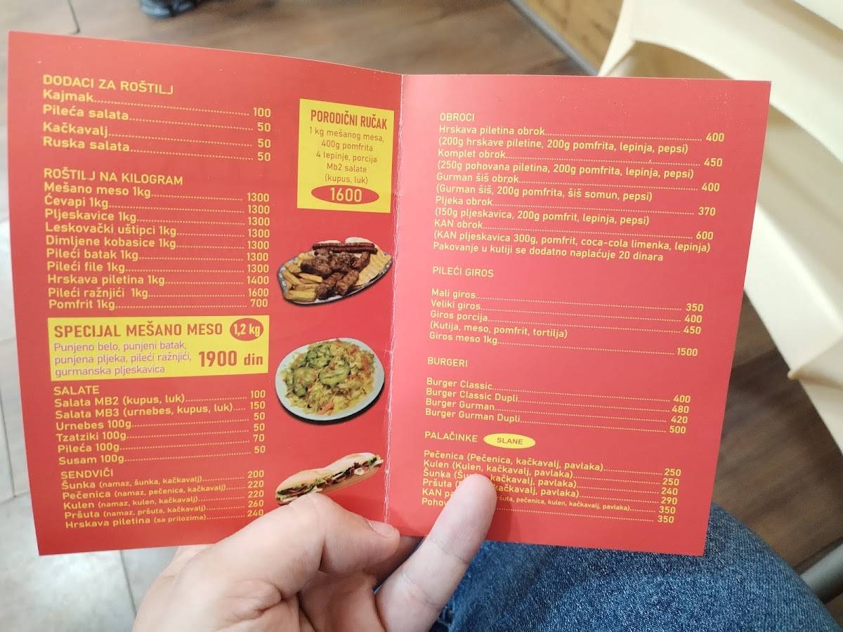 Menu at Fast Food Kan, Belgrade