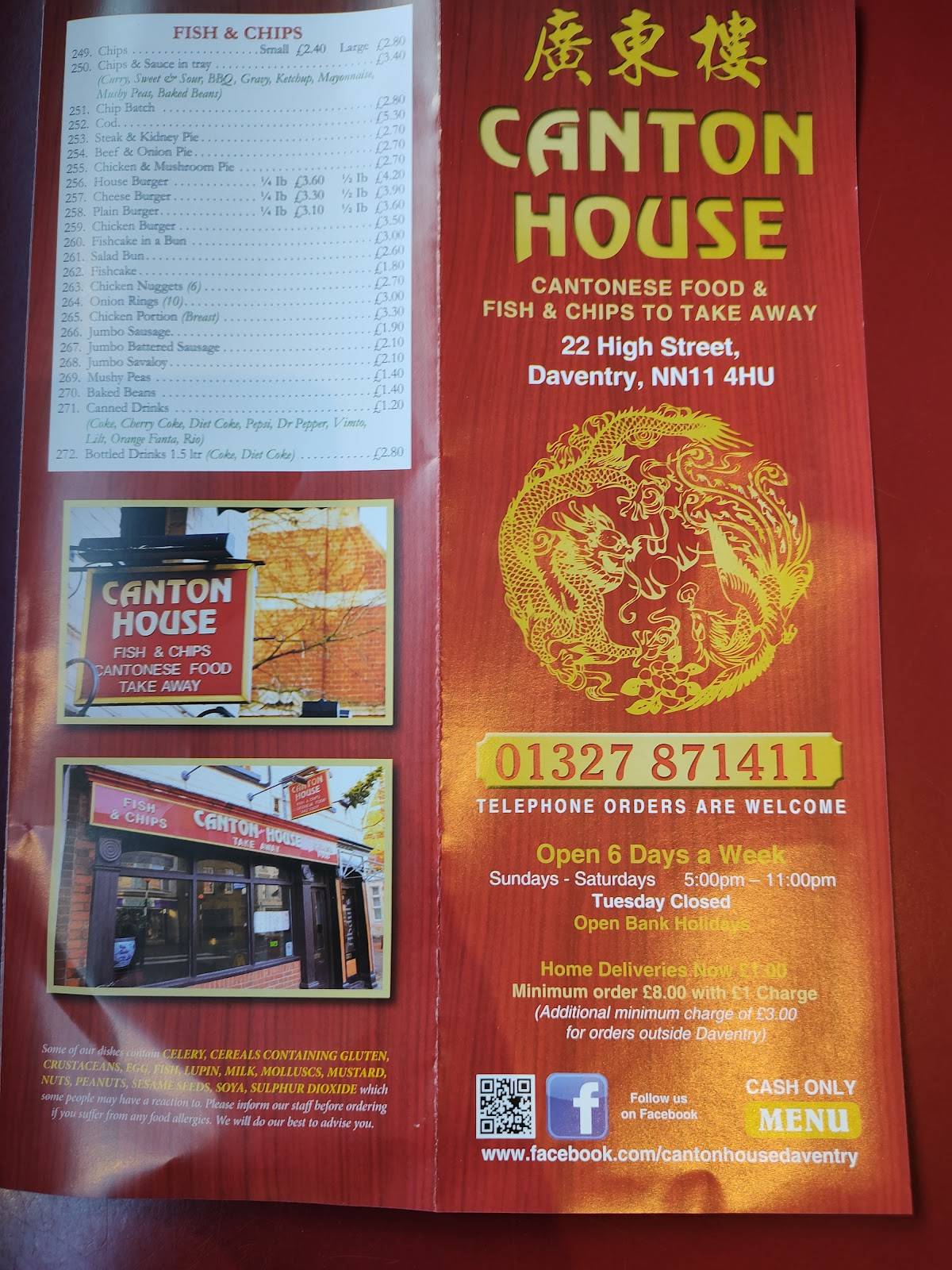 Menu at Canton House fast food, Daventry