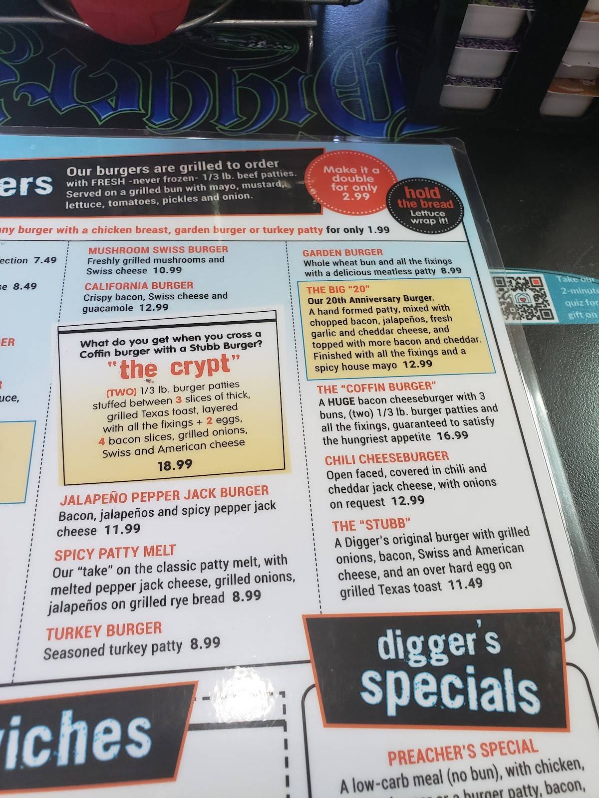 Menu at Digger's Diner Concord fast food, Concord