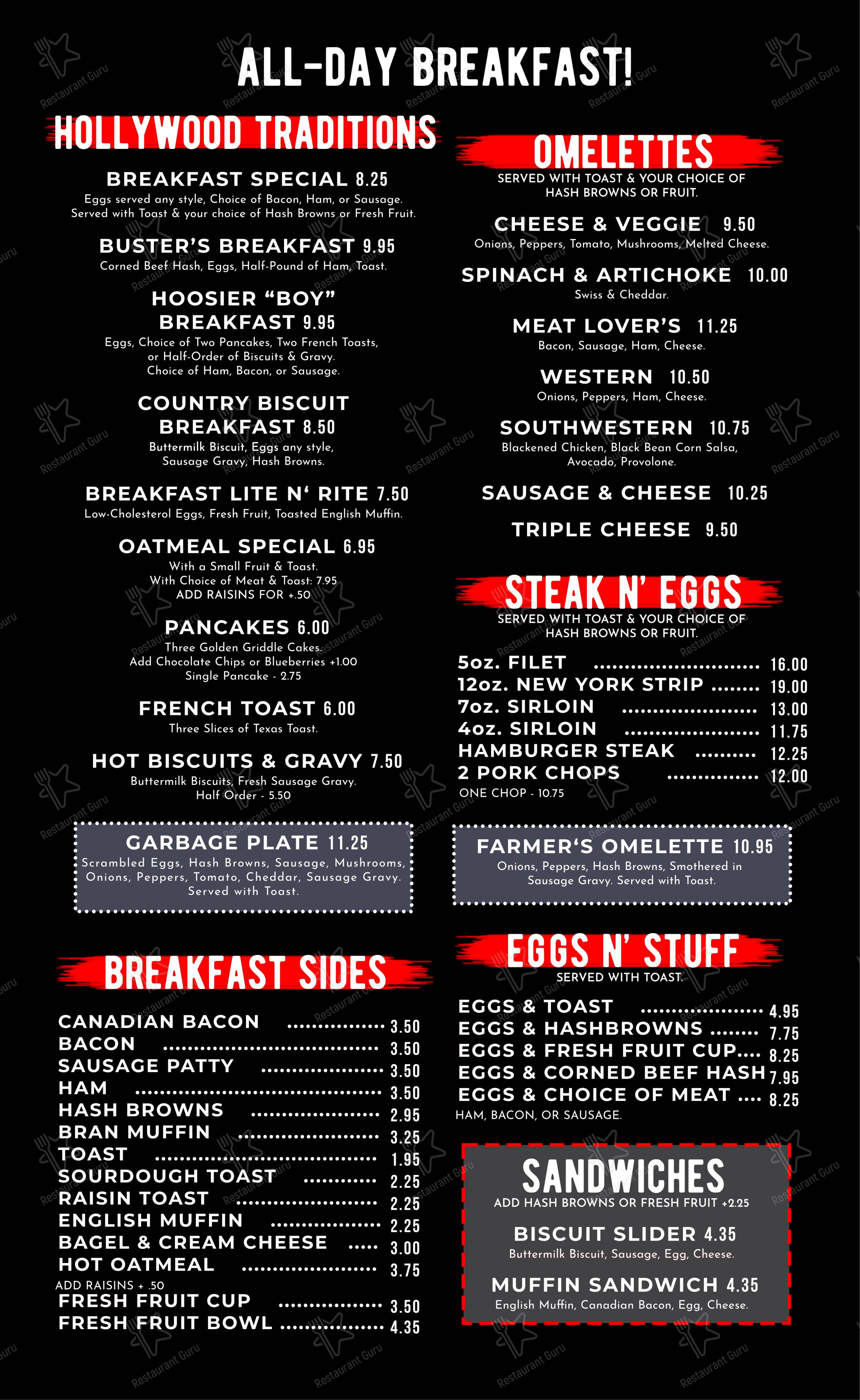 Menu at Don Hall's Hollywood Drive-In restaurant, Fort Wayne