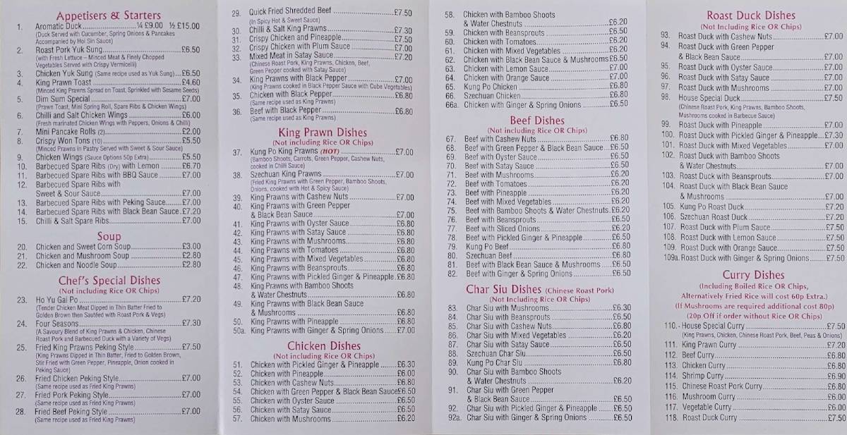 Menu at Finchfield Gardens fast food, Wolverhampton