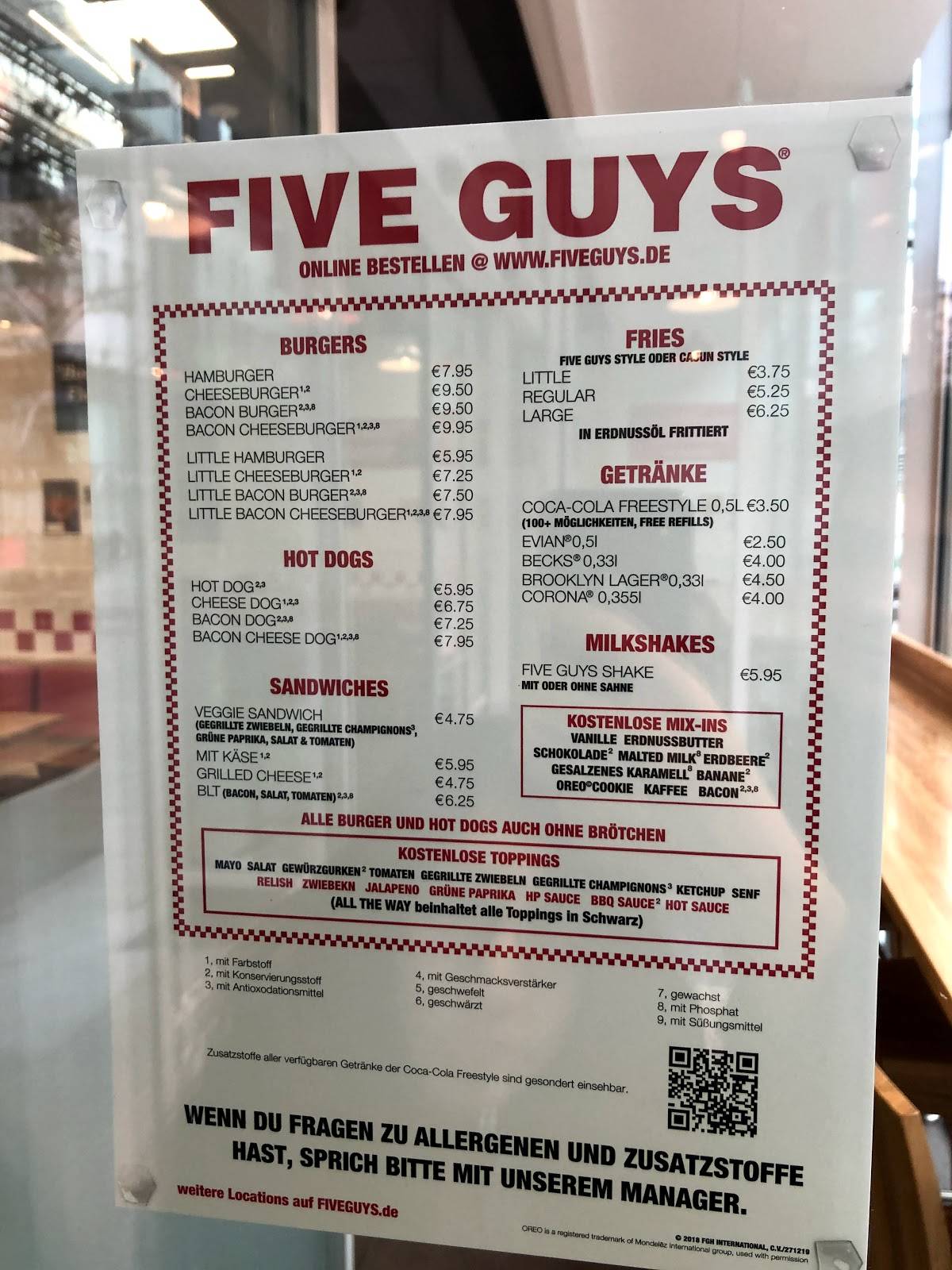 Speisekarte von Five Guys Stuttgart Königsstraße fast Food, Stuttgart ...