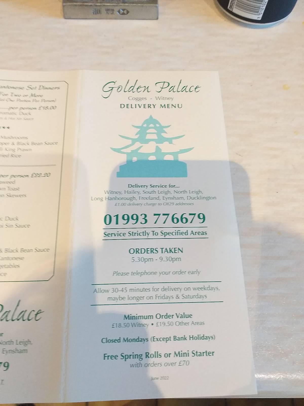 Menu at Golden Palace Chinese Take Away fast food, Witney, The ...