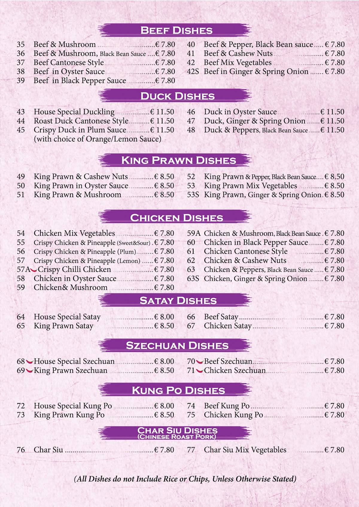 Menu at Hong Kong Chinese Restaurant, Limerick