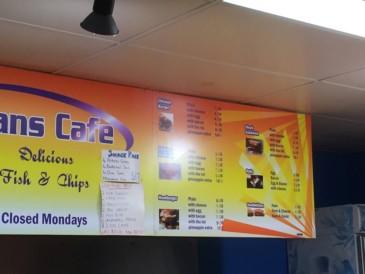 Menu at Jan's Cafe, Lavington