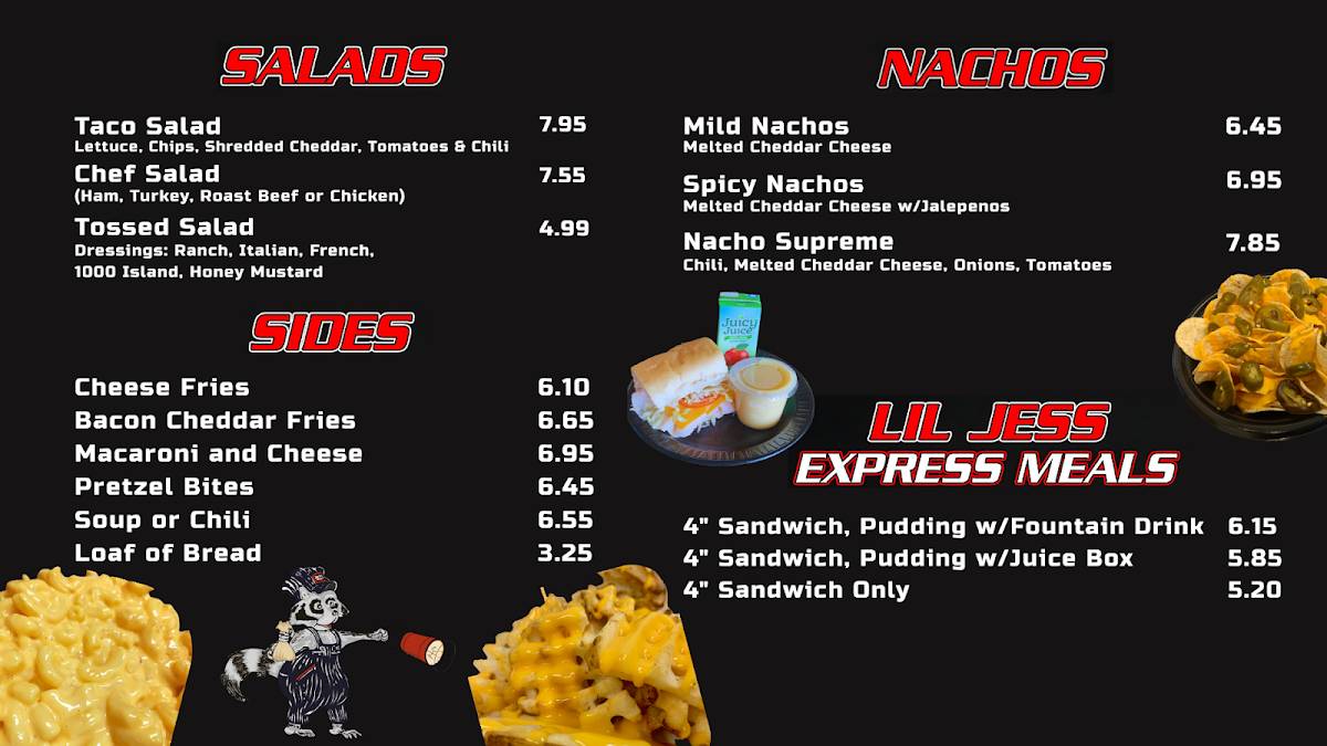 Menu at Lieber's Boxcar Express fast food, Galesburg
