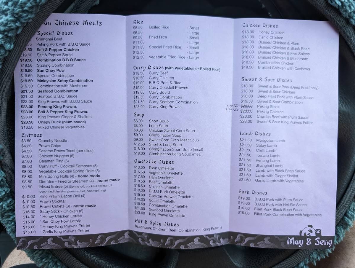Menu at May & Seng Chinese Take Away fast food, Heddon Greta