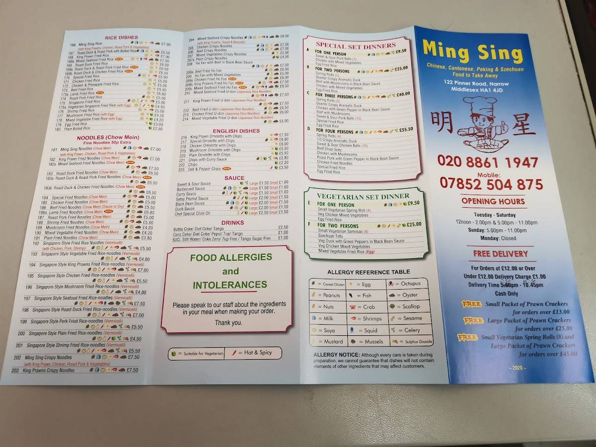 Menu at Ming Sing Chinese Takeaway fast food, Harrow, 122 Pinner Rd