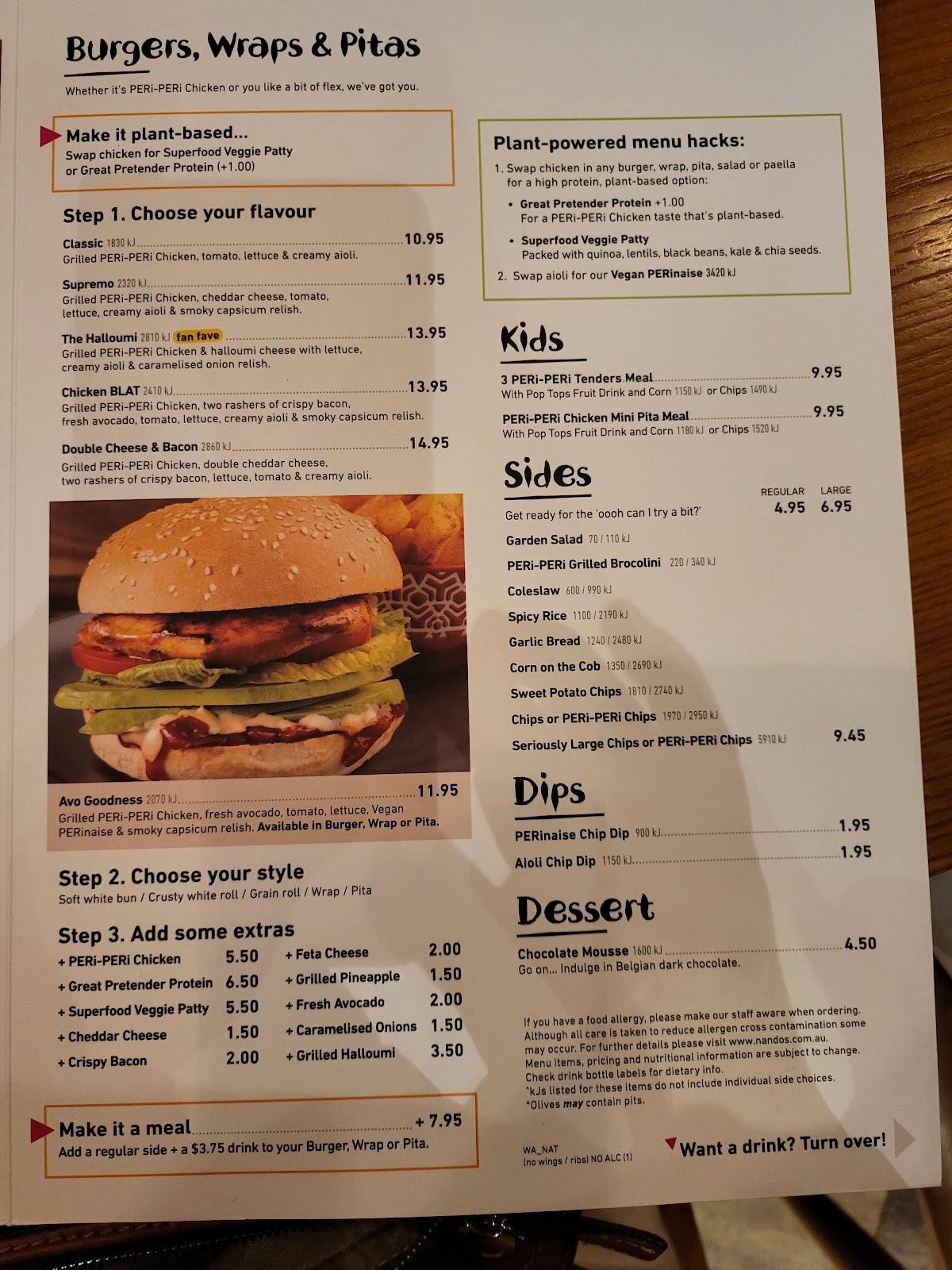Menu at Nando's Karawara fast food, Karawara, Shop 24/230 Manning Rd