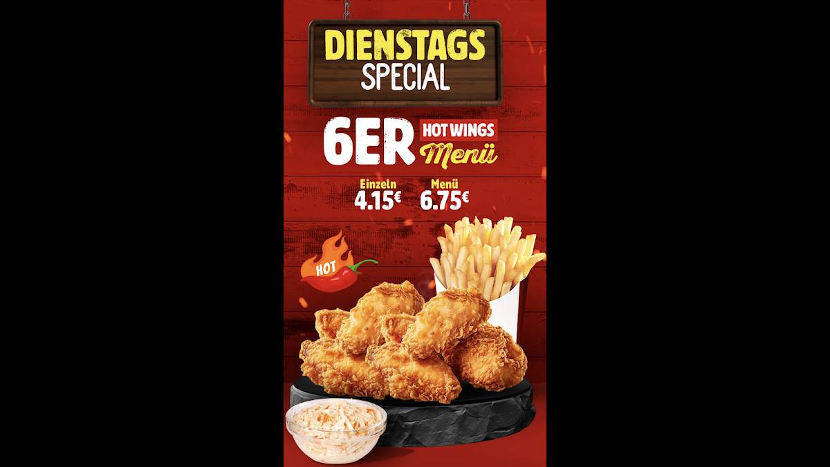 Menu at Nick‘s Fried Chicken fast food, Kaiserslautern