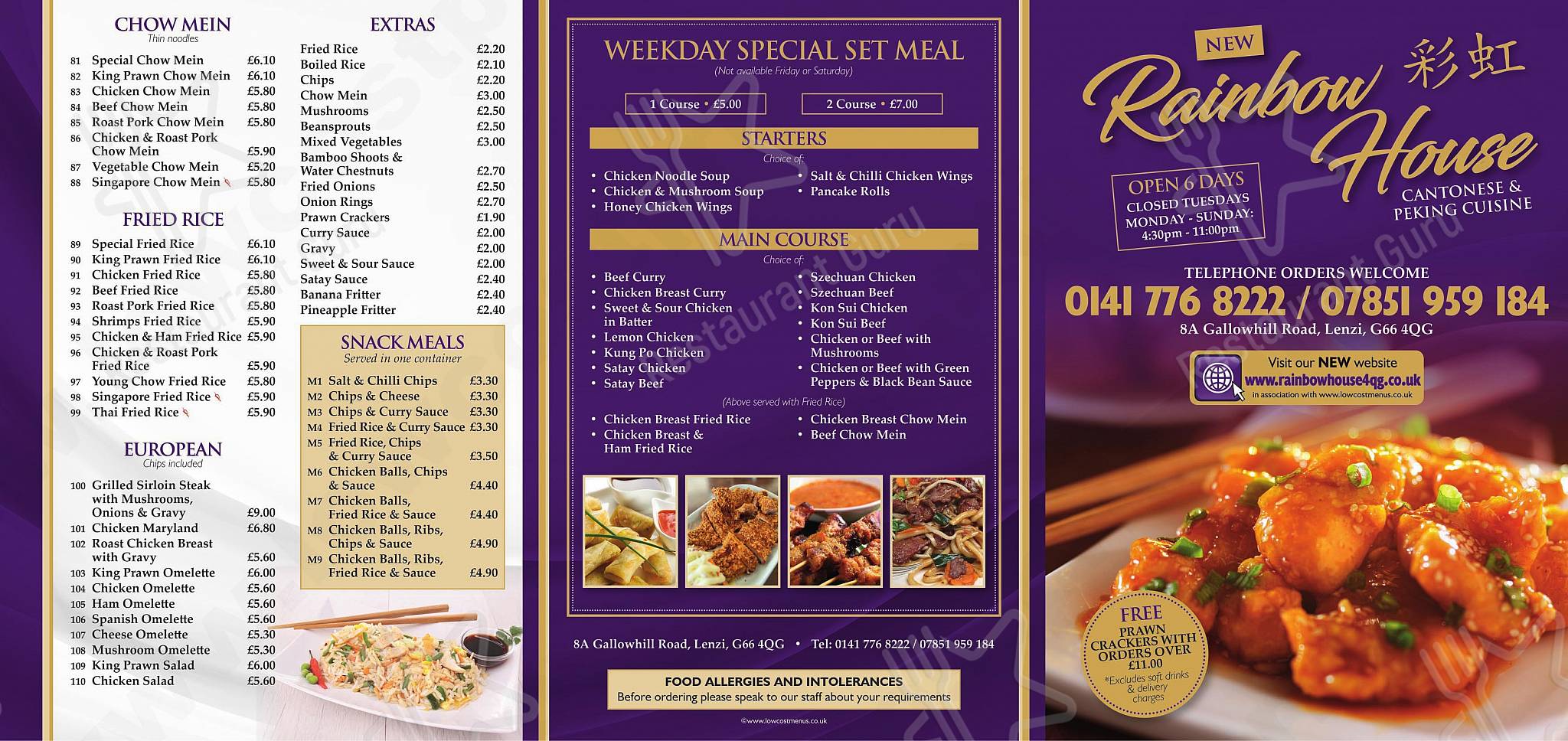 Menu at Rainbow House fast food, Glasgow