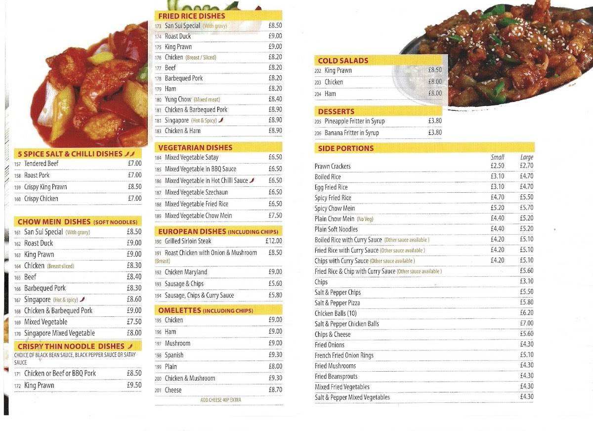 Menu at San Sui Chinese Takeaway fast food, Glasgow