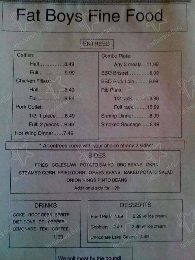 Menu at Fat Boys BBQ, Caddo Valley