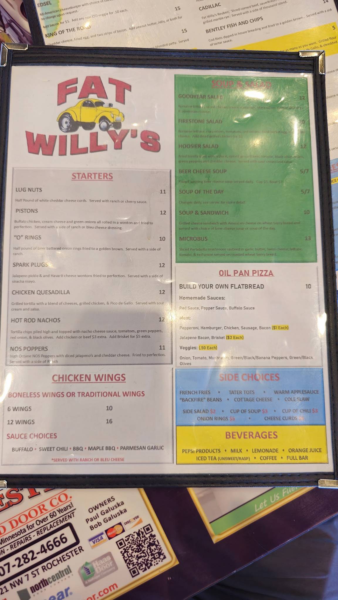 Menu at Fat Willy's pub & bar, Rochester
