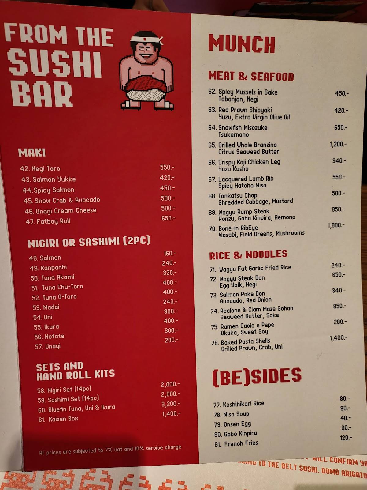 Menu at Fatboy Izakaya restaurant, Bangkok
