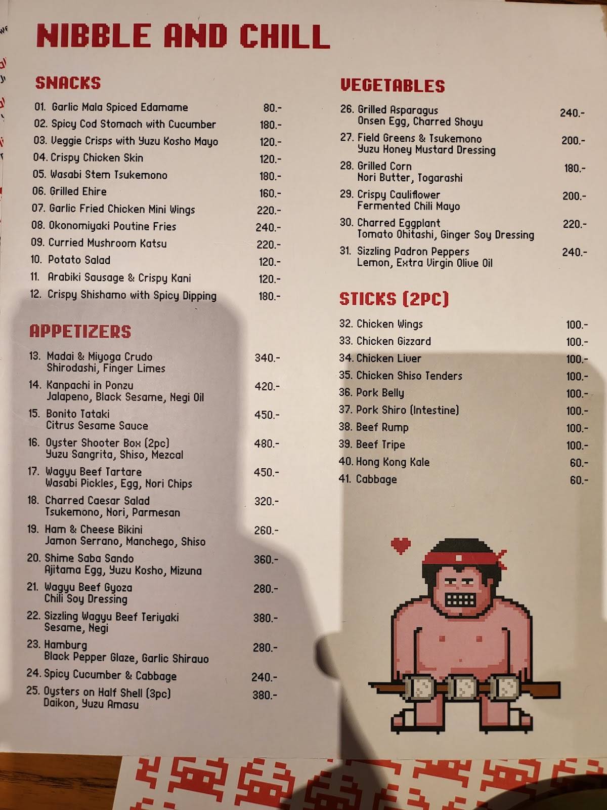 Menu at Fatboy Izakaya restaurant, Bangkok