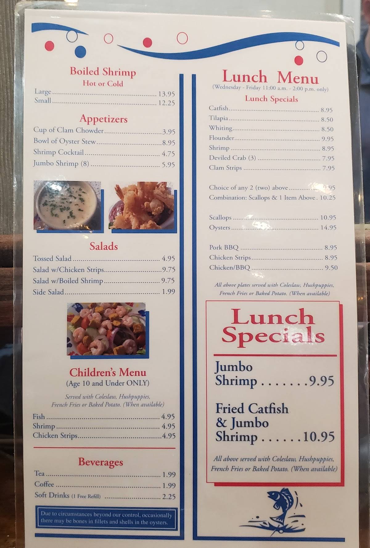 Menu at Hudson Bay Seafood restaurant, Fayetteville, 2816 Ramsey St
