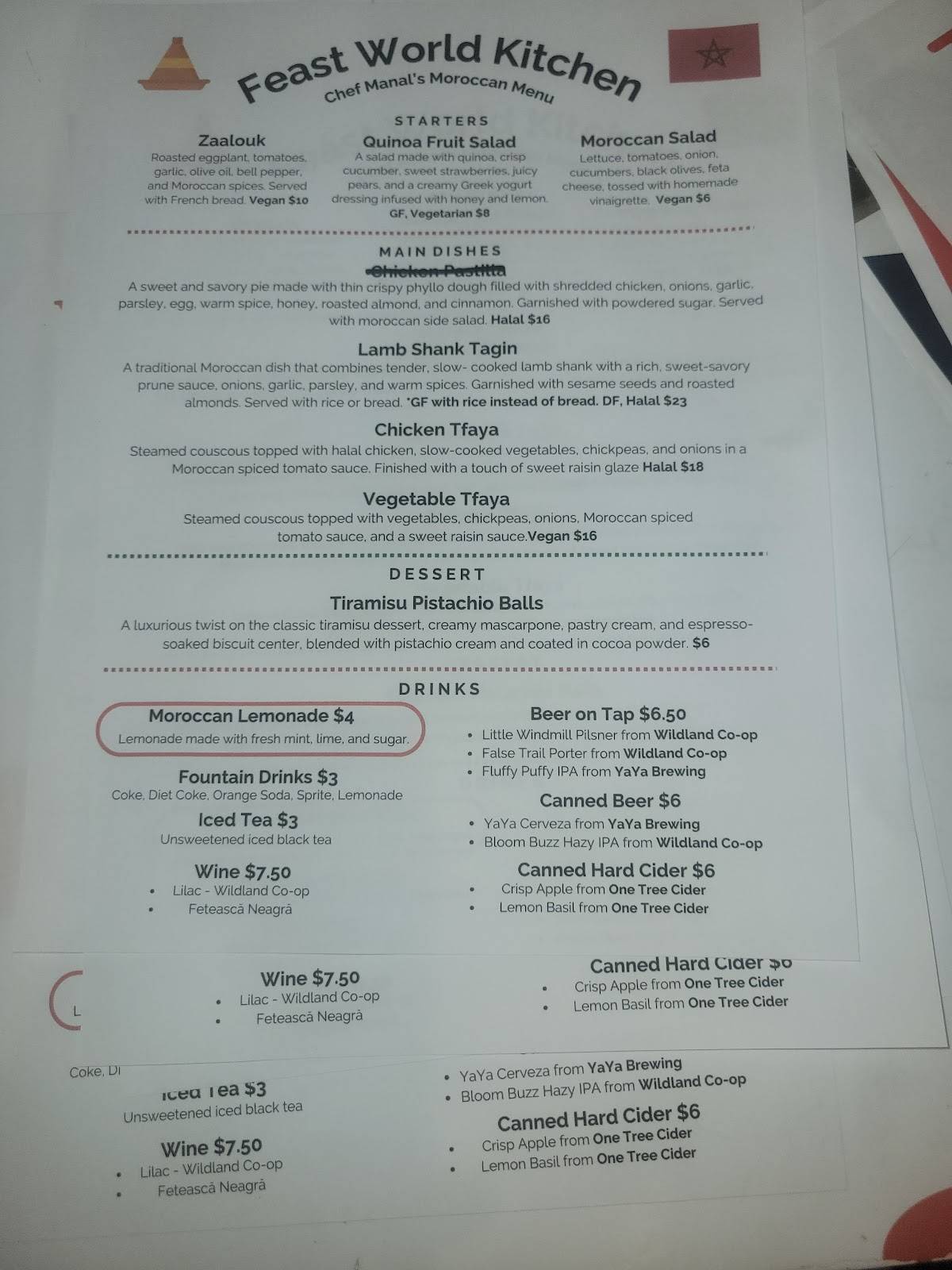 Menu at Feast World Kitchen restaurant, Spokane