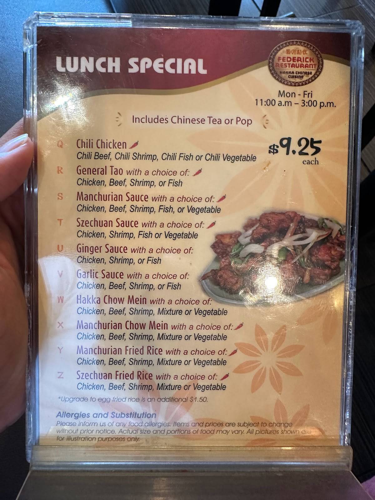 Menu at Federick Restaurant, Toronto, Ellesmere Rd