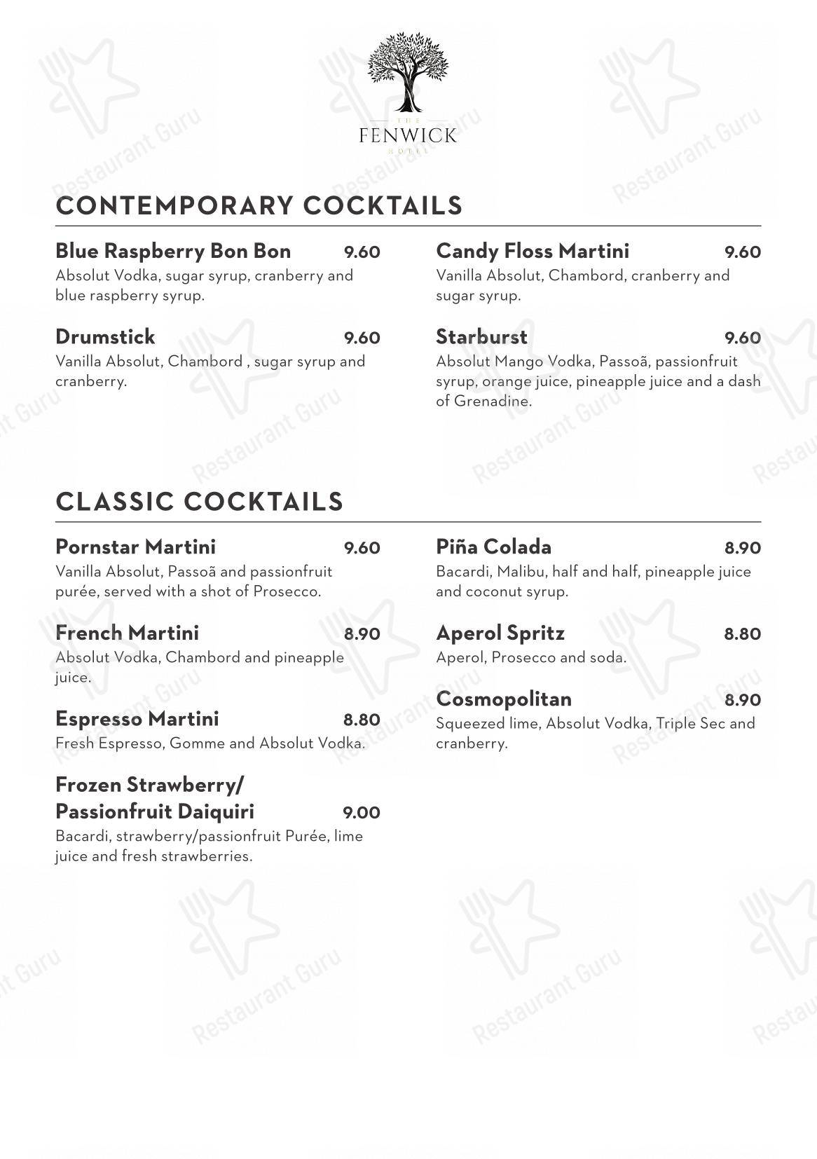 Menu at Fenwick Hotel pub & bar, Fenwick