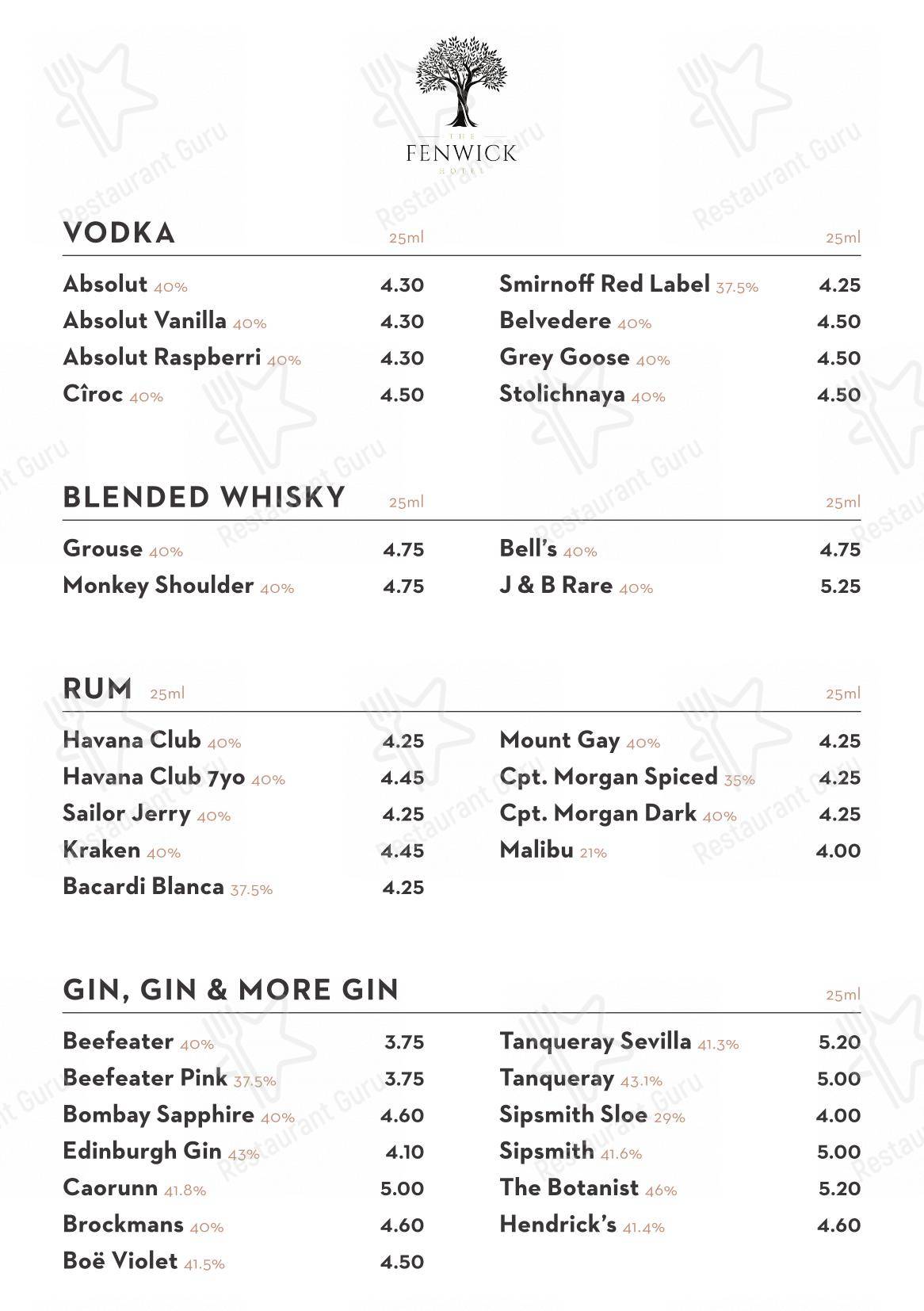 Menu at Fenwick Hotel pub & bar, Fenwick