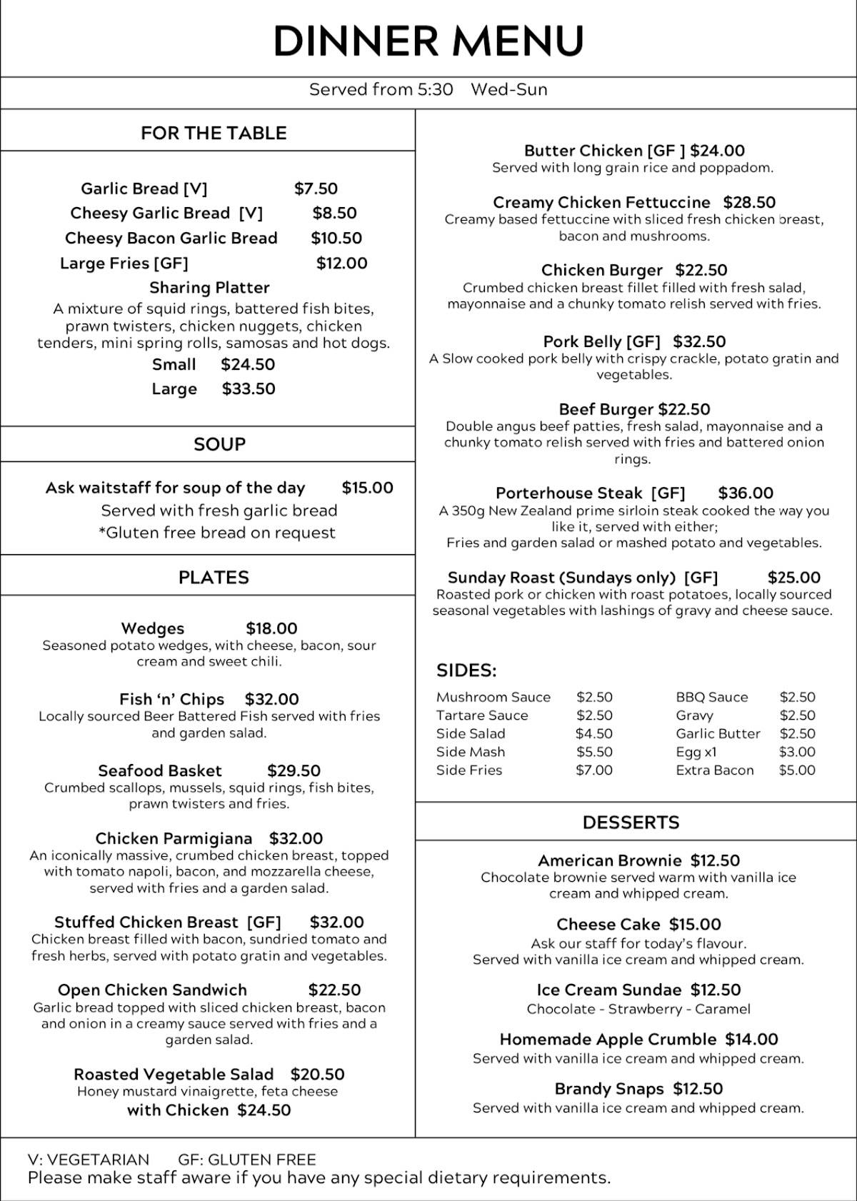 Menu at Fern Lodge Inglewood restaurant, Inglewood