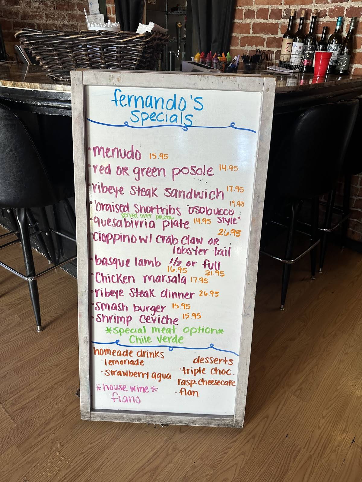 Menu at Fernandos Cali Kitchen restaurant, Yuba City
