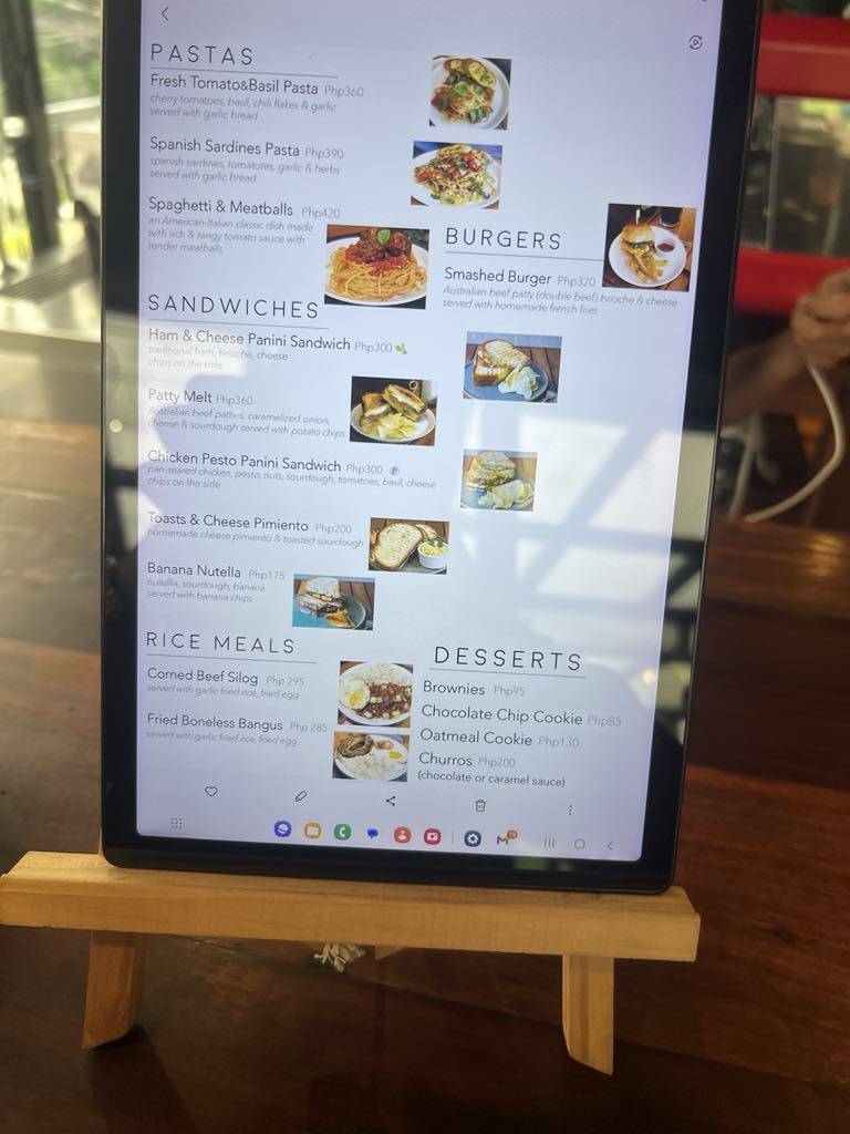 Menu at Feynman Coffee restaurant, Taytay