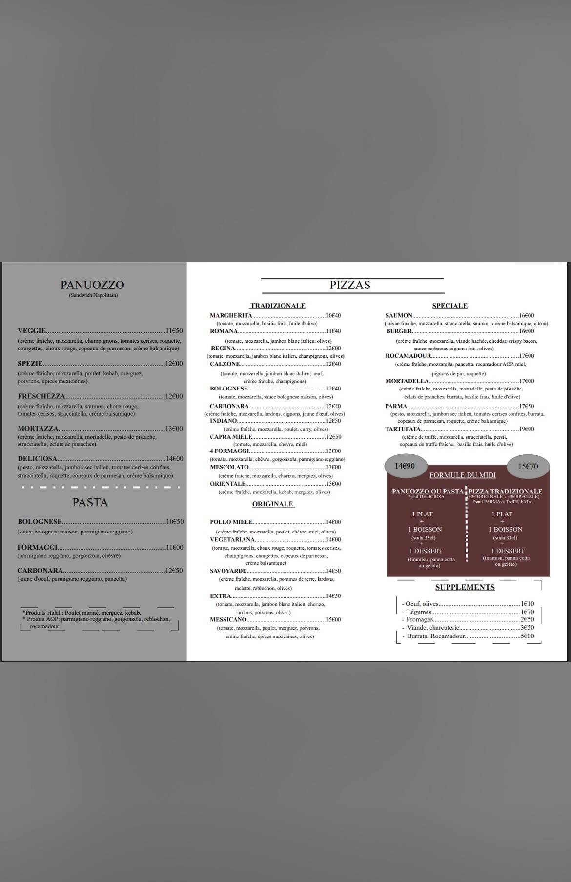 Menu au Fiamma Pizza restaurant, Mérignac, 82 Av. des Frères Robinson