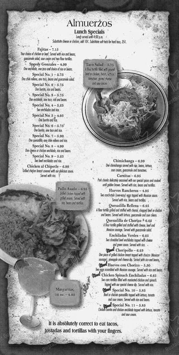 Menu at Fiesta Azteca pub & bar, Uniontown