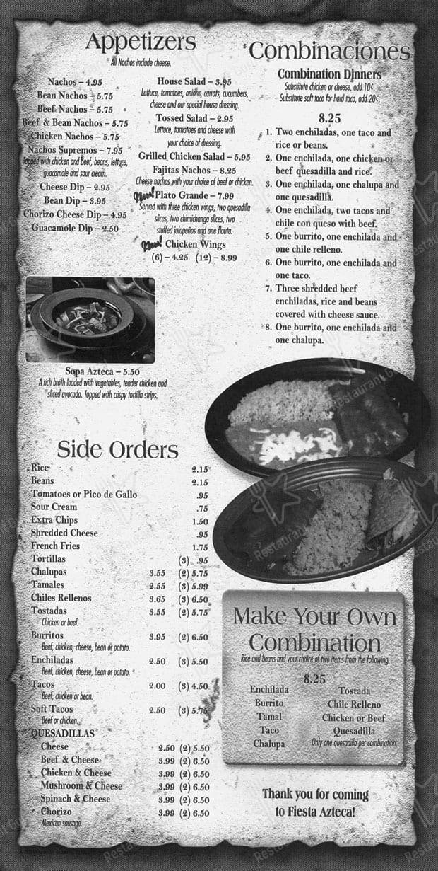 Menu at Fiesta Azteca pub & bar, Uniontown