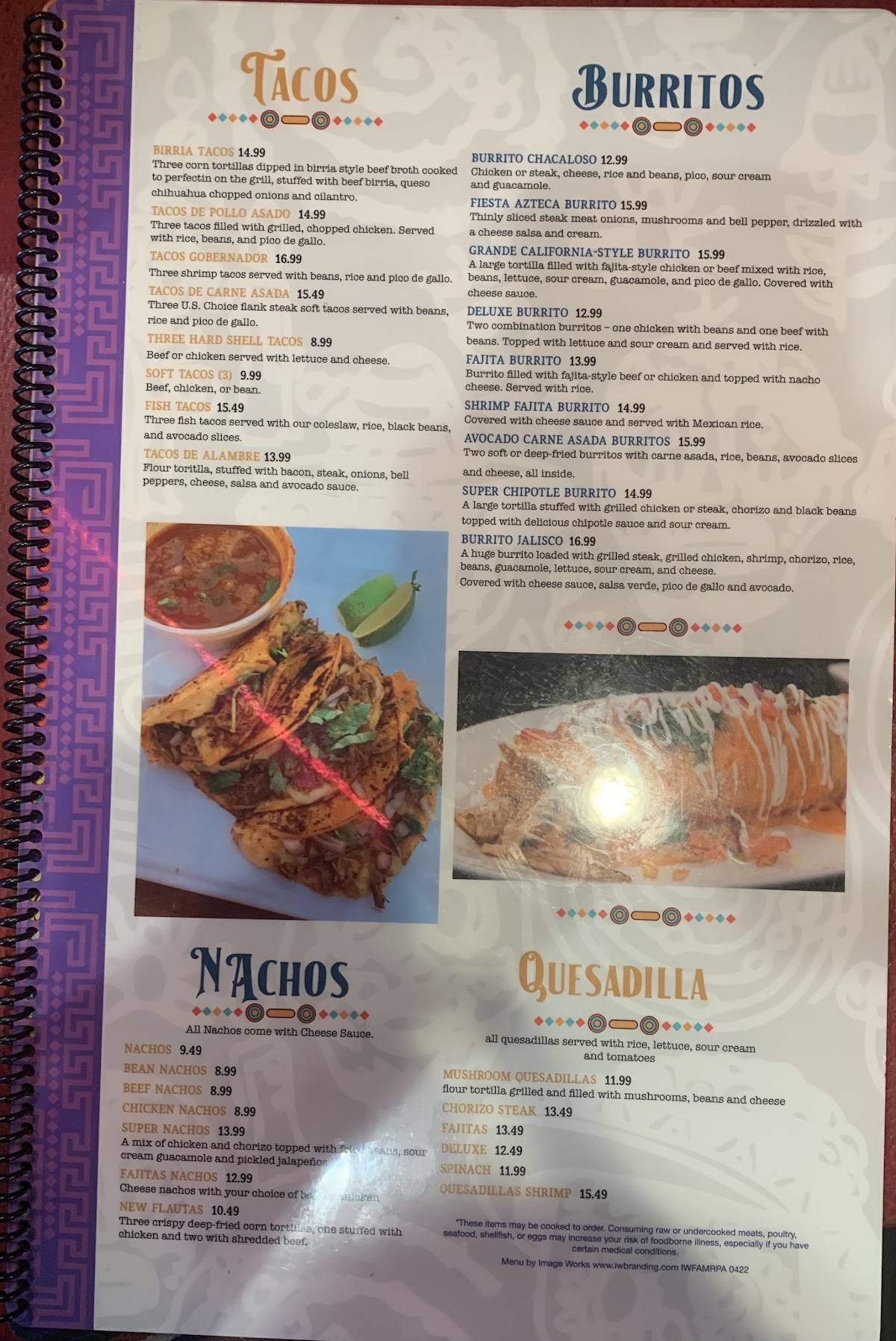 Menu at Fiesta Azteca pub & bar, Uniontown
