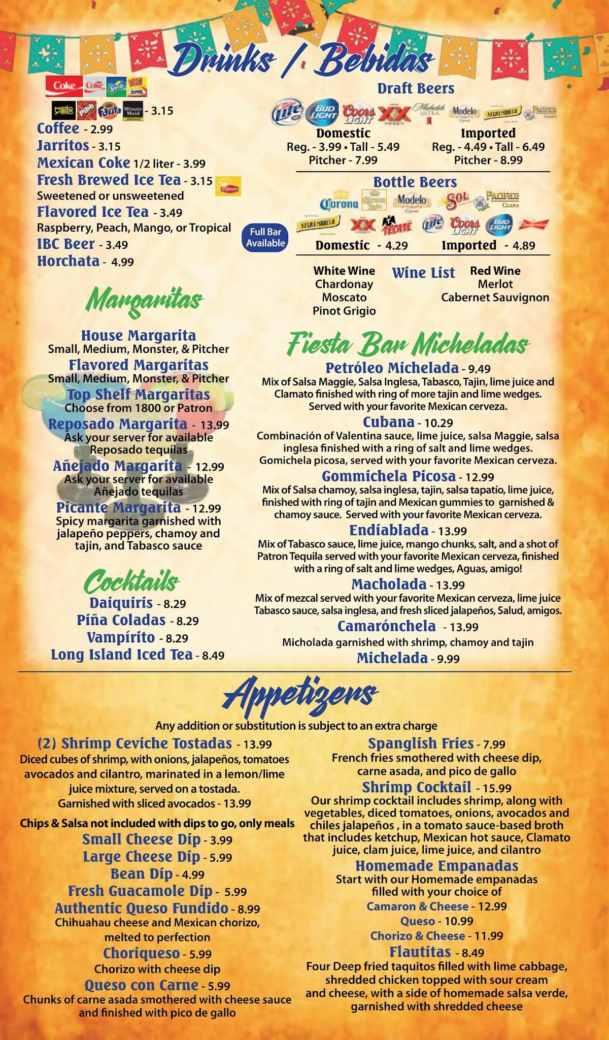 Menu at Fiesta Bar & Mexican Cuisine, Anderson
