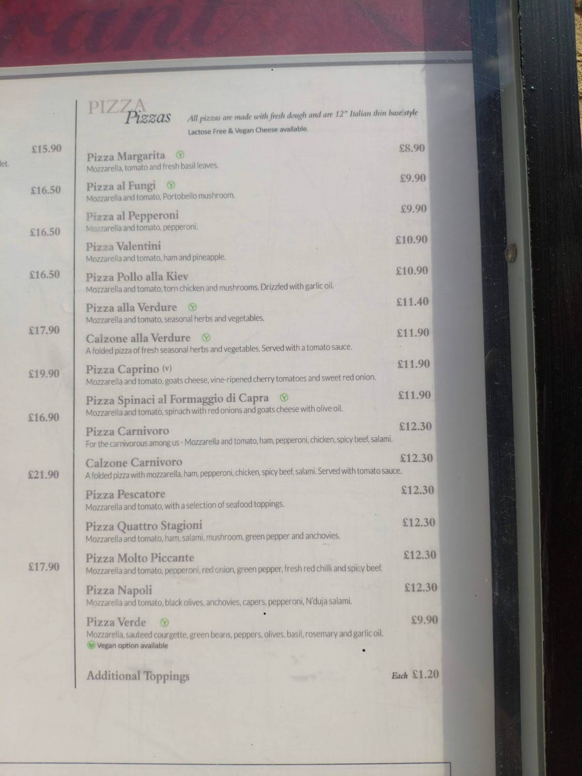 Menu at Figaros pizzeria, Pickering