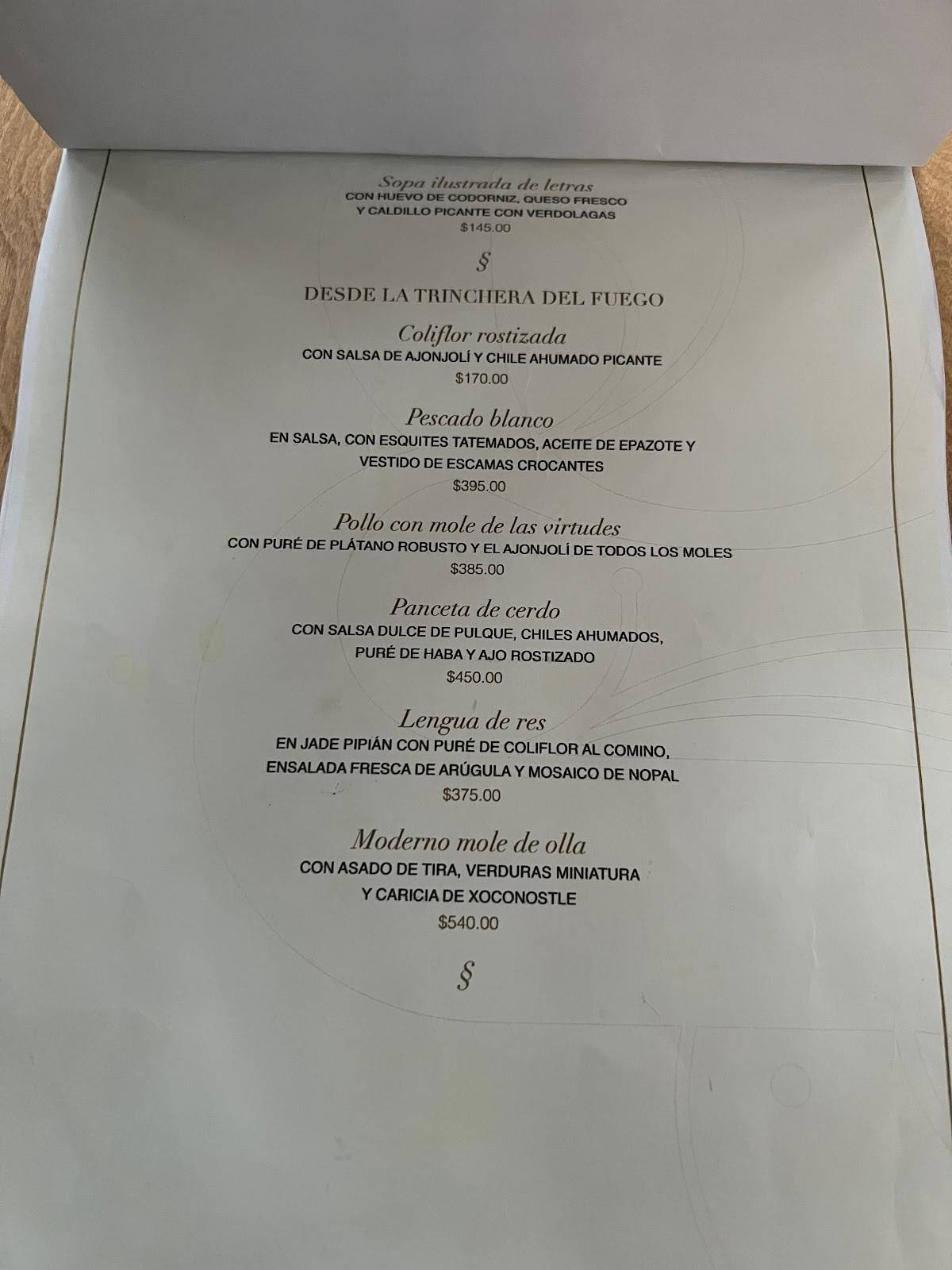 Carta del restaurante Filigrana, Ciudad del México, Av. Veracruz 62