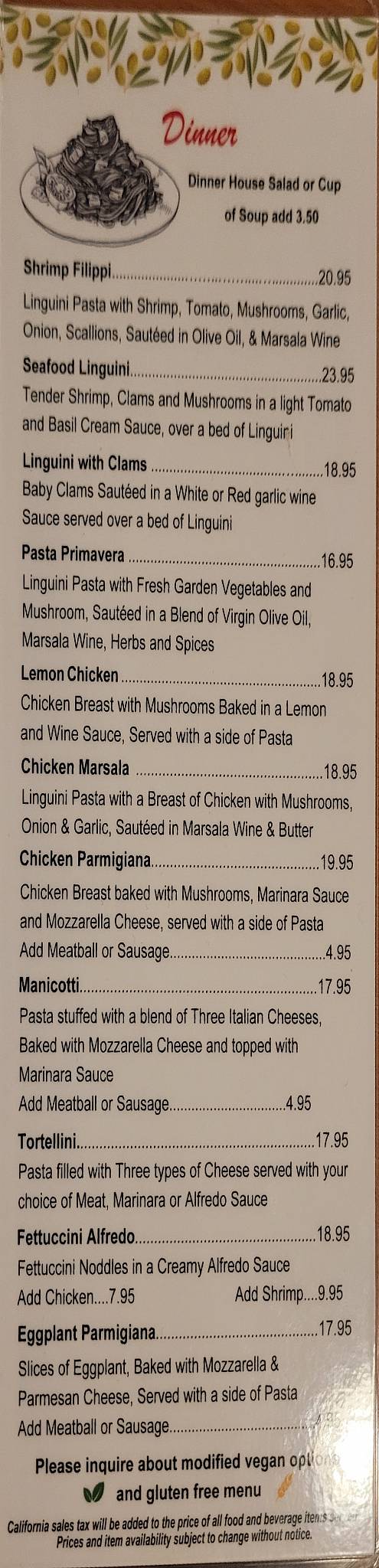 Menu at Filippi's Pizza Grotto Kearny Mesa restaurant, San Diego