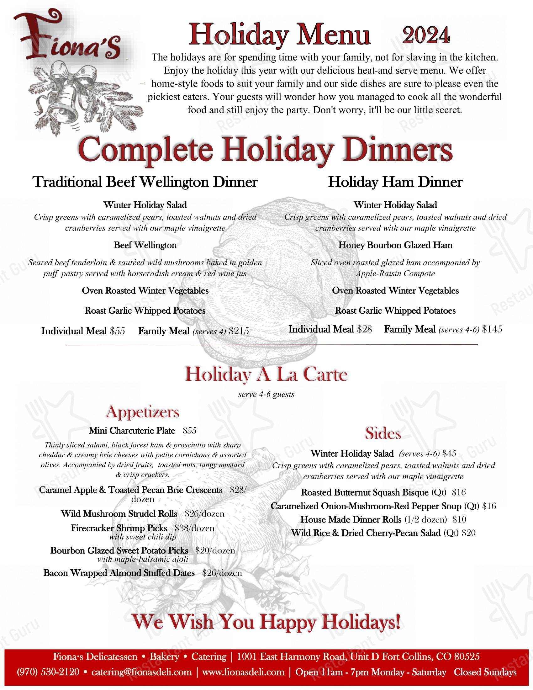 Menu at Fiona's Deli, Bakery & Catering, Fort Collins, E Harmony Rd