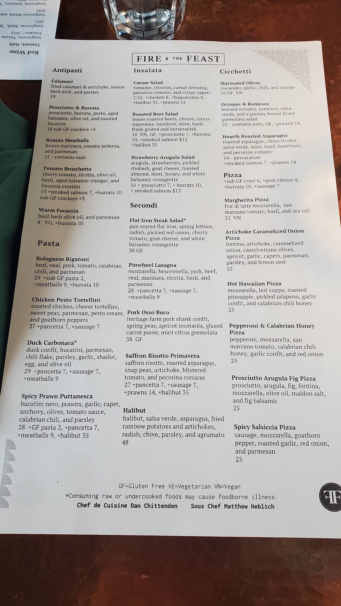 Menu at Fire & the Feast restaurant, Edmonds