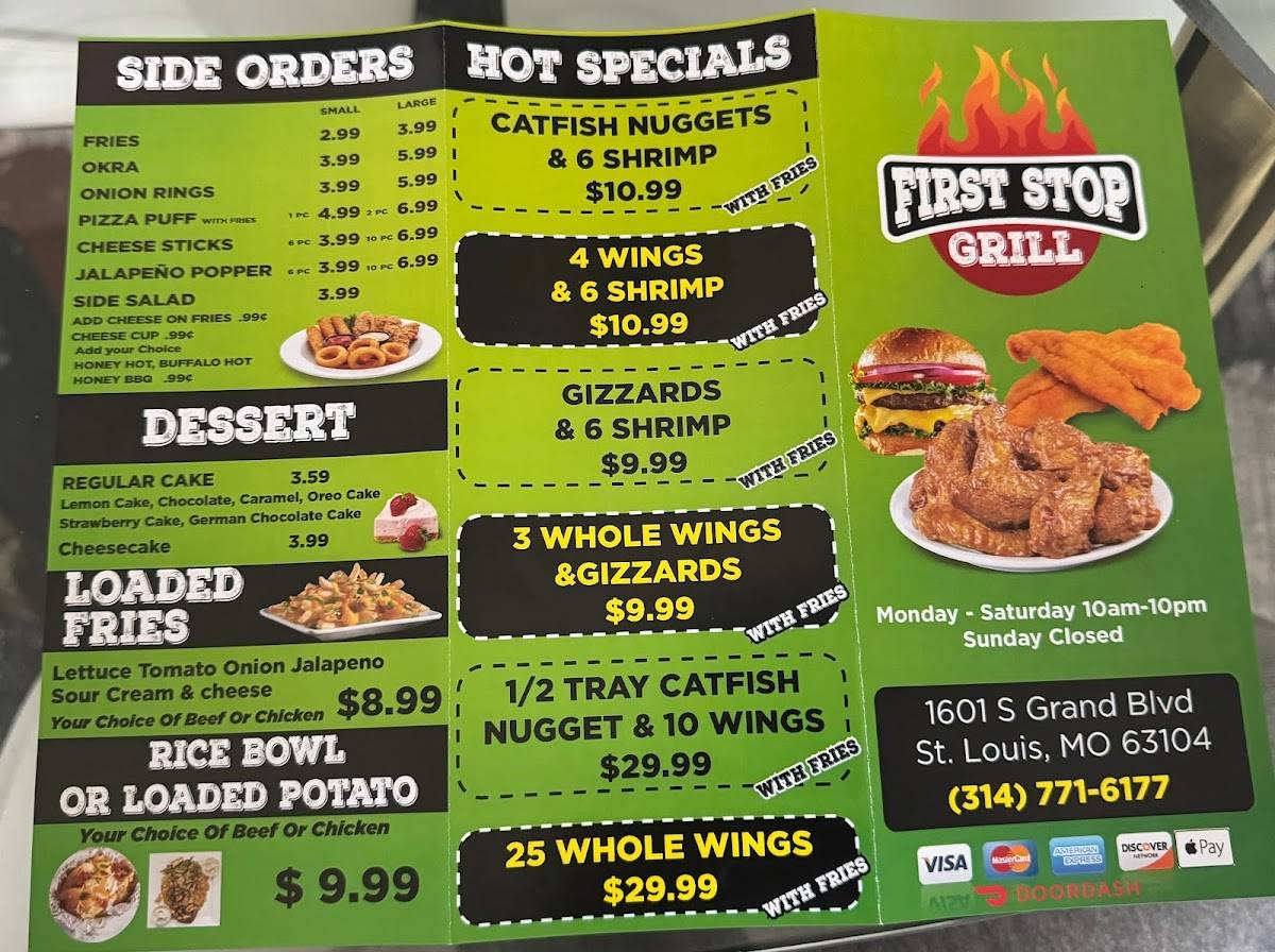 Menu at First Stop Grill fast food, St. Louis