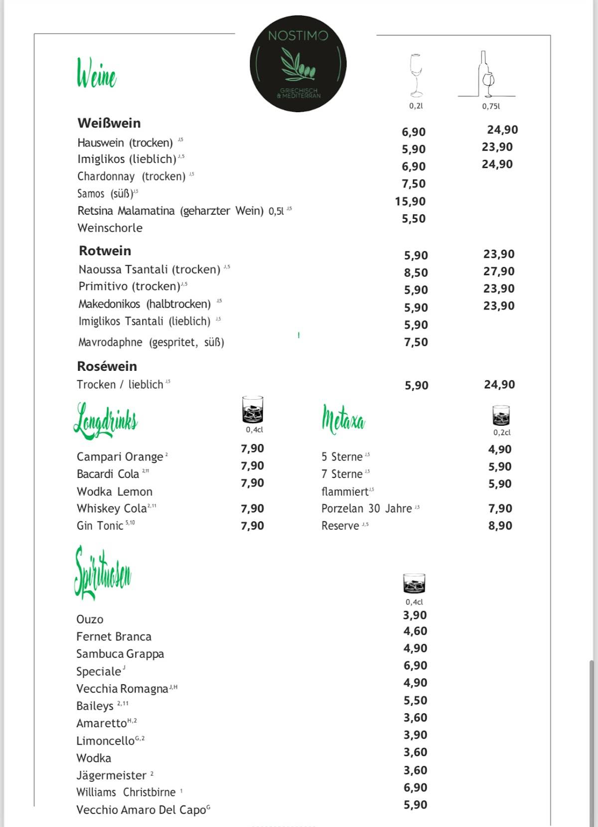 Speisekarte von Nostimo Restaurant Griechische & Mediterrane Küche, Machern