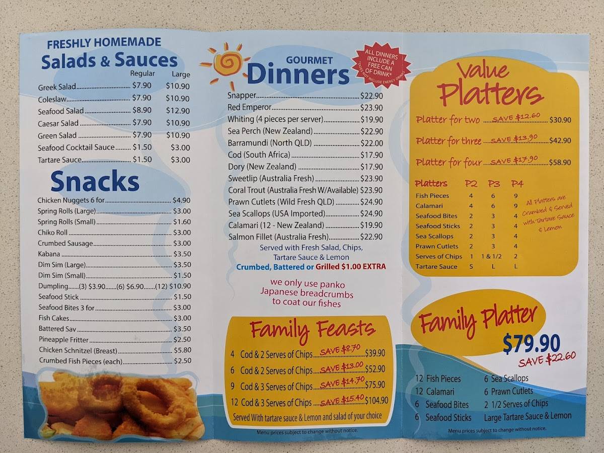 Menu at Fish Depot fast food, Wynnum West, 415-417 Wondall Rd
