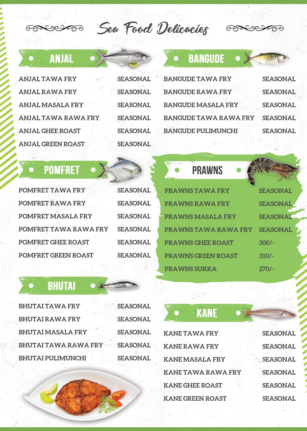 Menu at Fish Factory Malpe, Udupi