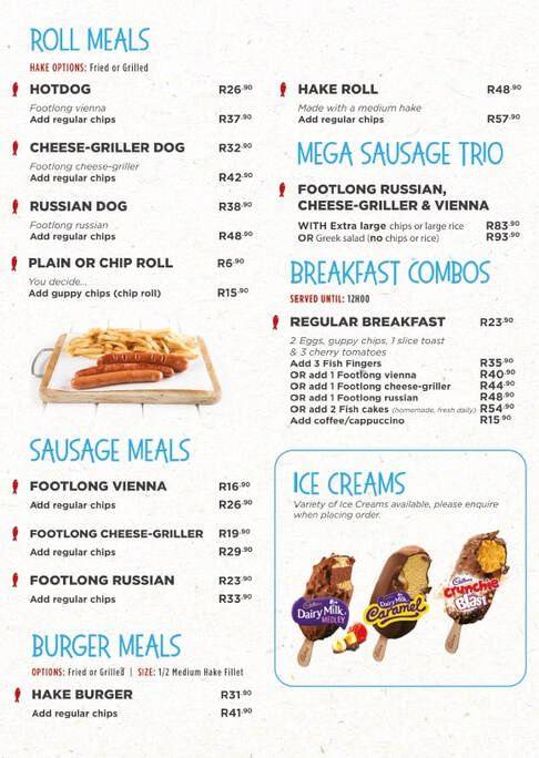 Menu au Fish N Rynfield restaurant, Benoni