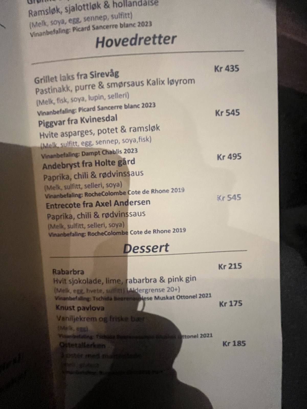 Menu at Fish & Cow restaurant, Stavanger