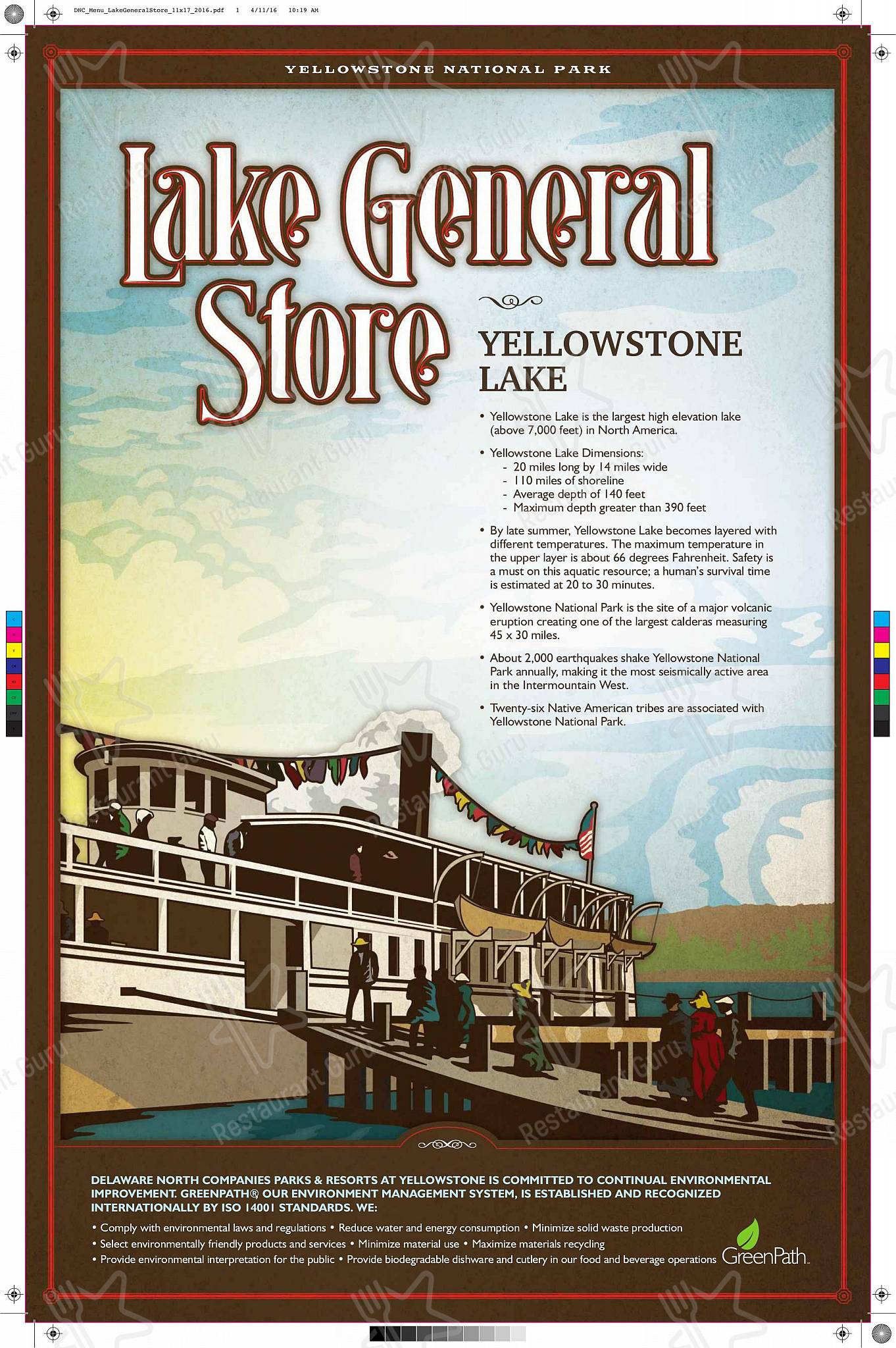Menu at Fishing Bridge General Store restaurant, USA