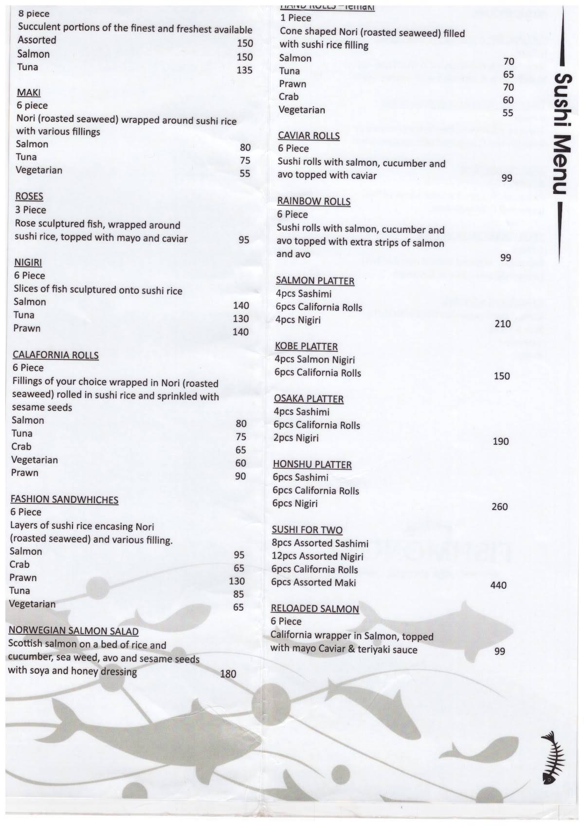 Menu at Fishmonger Dos Amigos restaurant, Polokwane