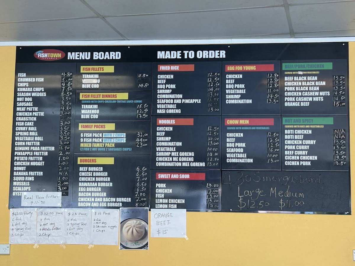 Menu at Fishtown Takeaways restaurant, Upper Hutt